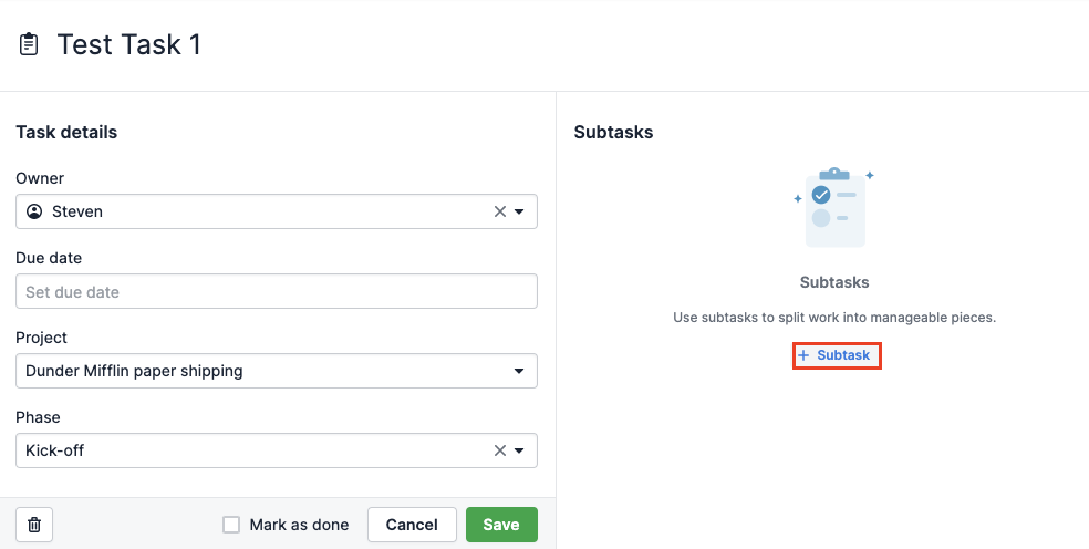 Projects: tasks and subtasks - Knowledge Base | Pipedrive